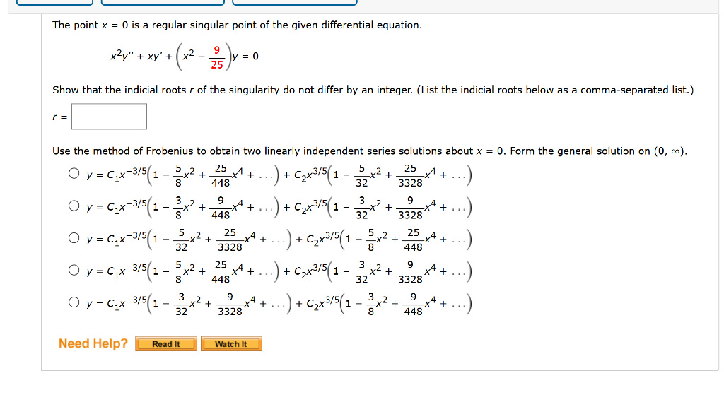 Solved The point x = 0 is a regular singular point of the | Chegg.com