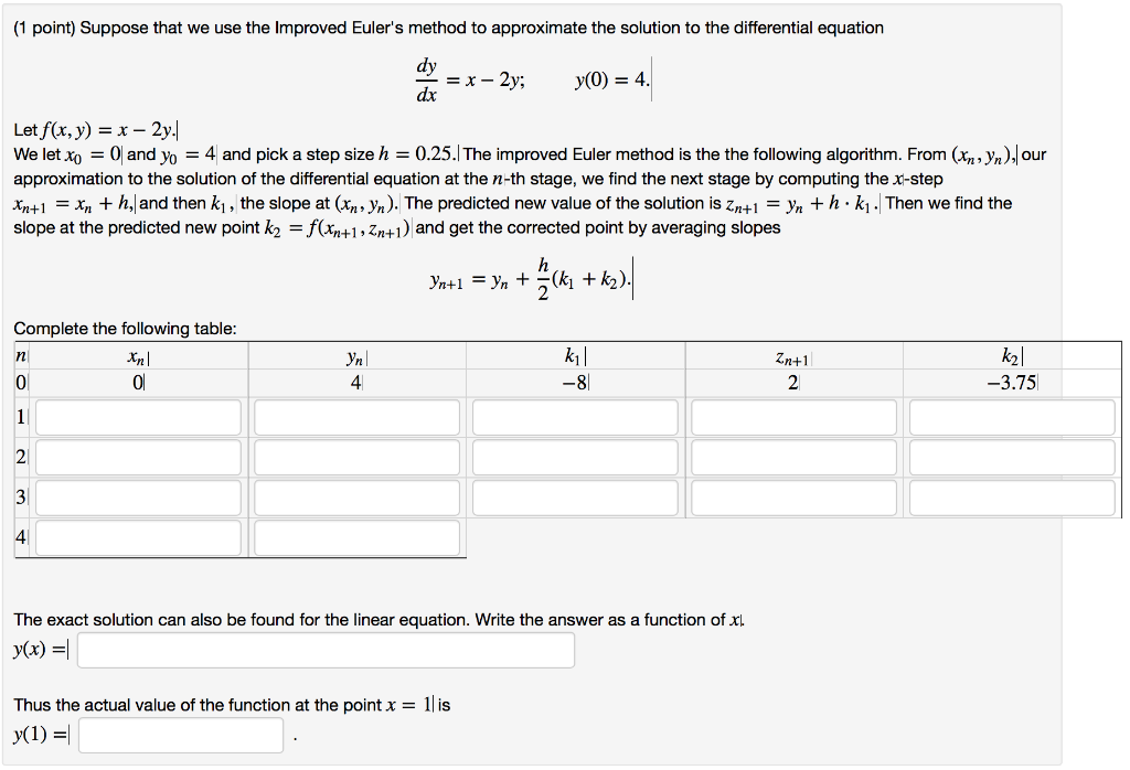 Solved (1 point) Suppose that we use the Improved Euler's | Chegg.com