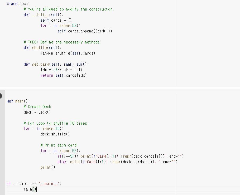Solved class Deck: # You're allowed to modify the | Chegg.com