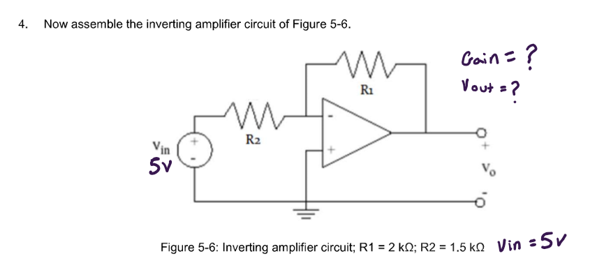 Solved 4. Now assemble the inverting amplifier circuit of | Chegg.com