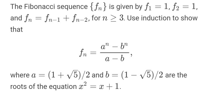 Solved The Fibonacci sequence {fn} is given by f1 = 1, f2 = | Chegg.com
