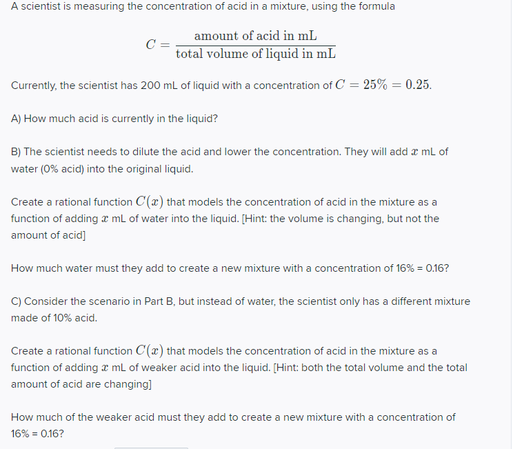 Solved A scientist is measuring the concentration of acid in | Chegg.com