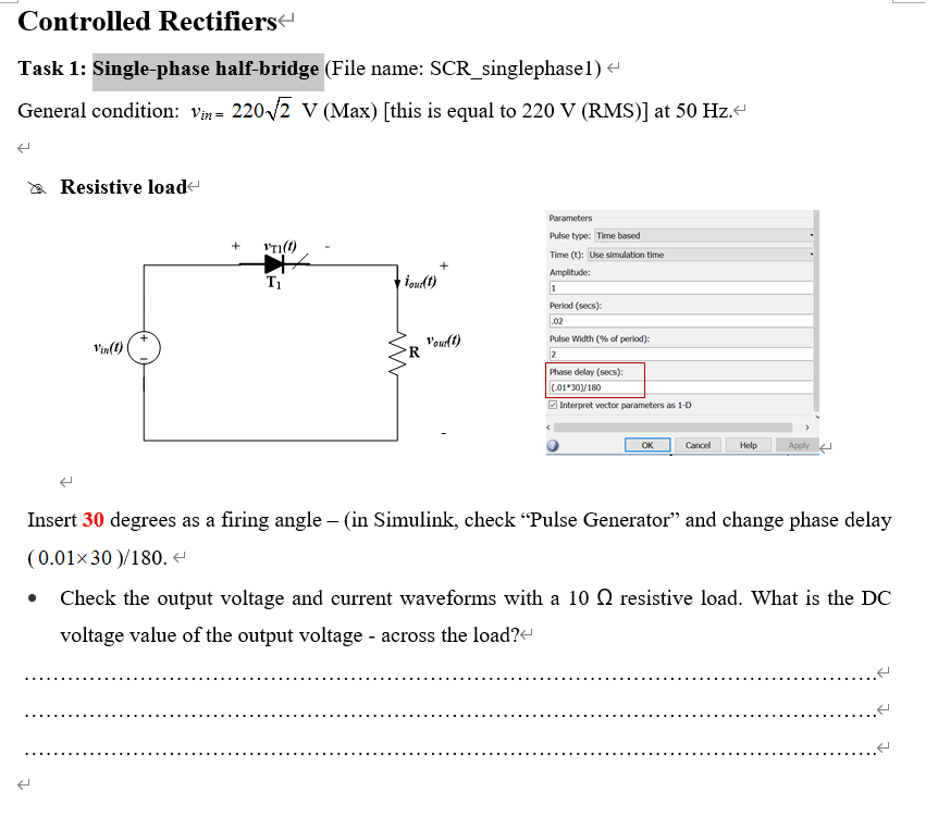 Solved Controlled Rectifiers Task 1: Single-phase | Chegg.com