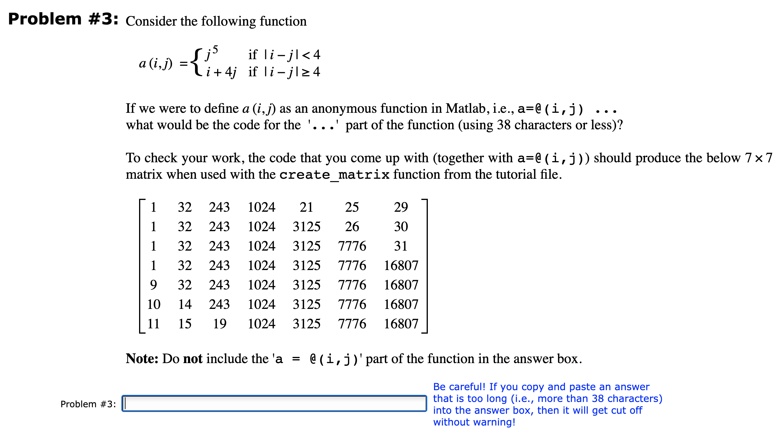 Solved Problem #3: Consider the following function a(i,j) | Chegg.com