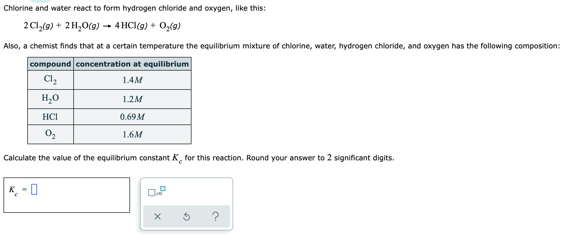 Solved Chlorine and water react to form hydrogen chloride | Chegg.com
