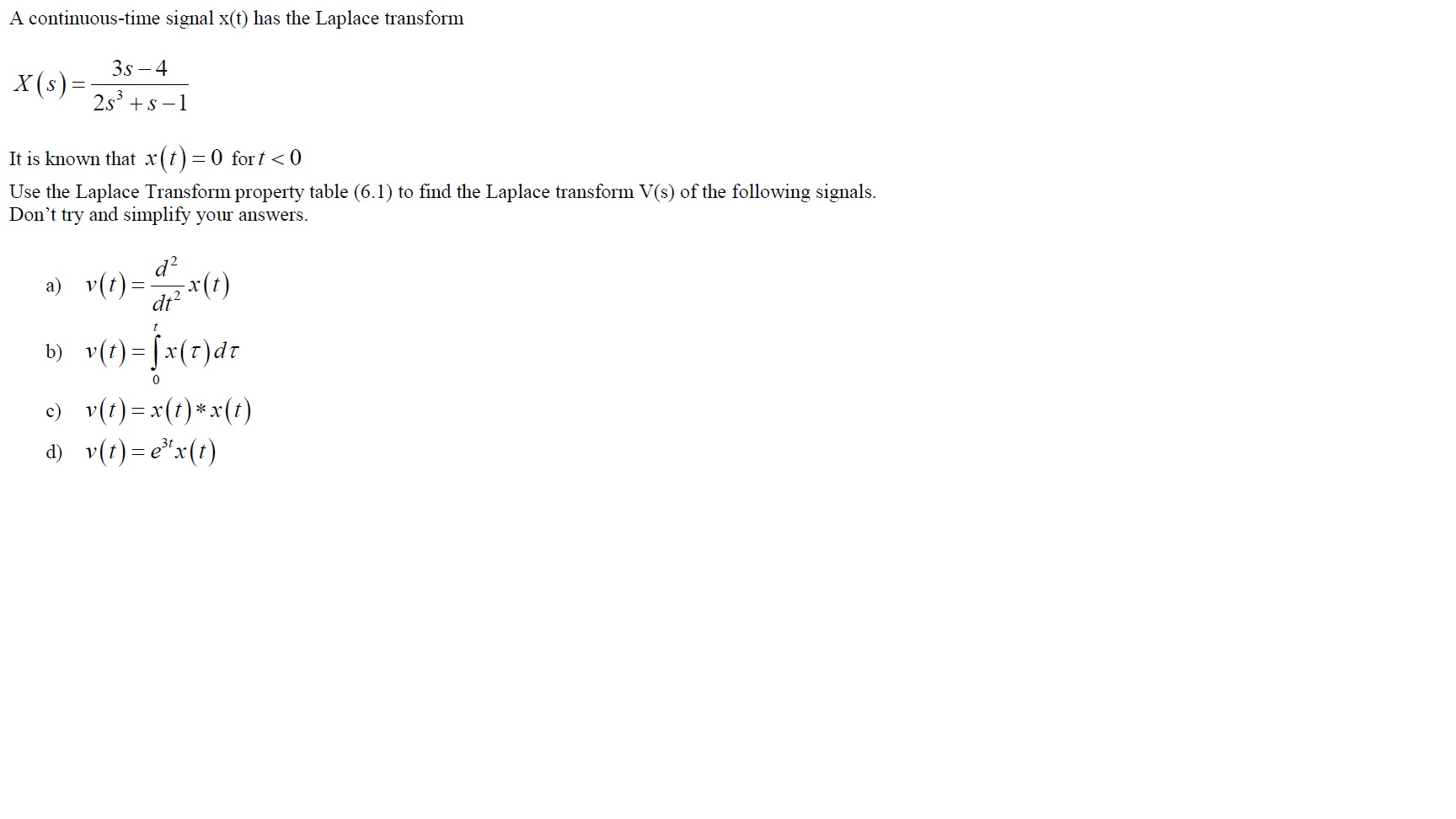 Solved A continuous-time signal x(t) has the Laplace | Chegg.com