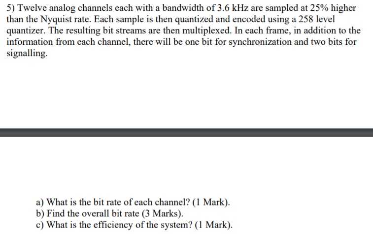 Solved 5) Twelve analog channels each with a bandwidth of | Chegg.com