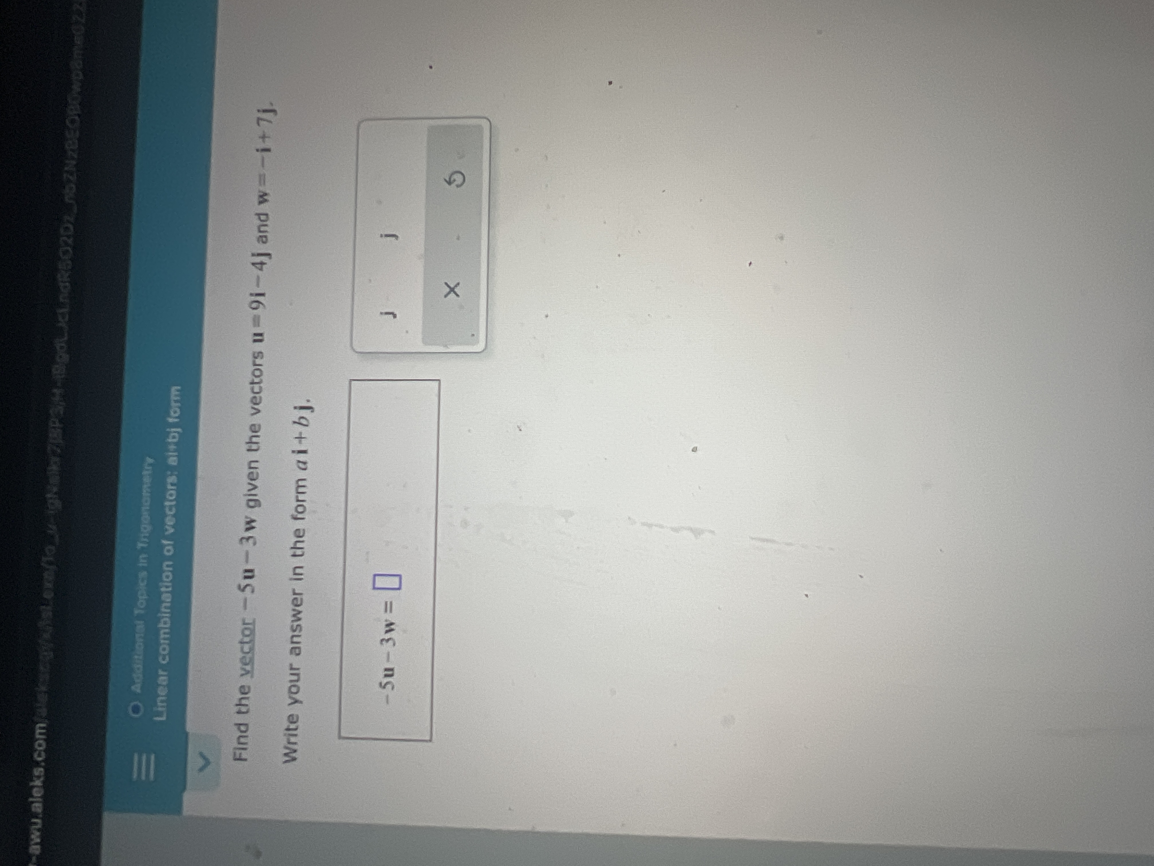 Solved Find the vector -5u-3w given the vectors u=9i-4j and | Chegg.com