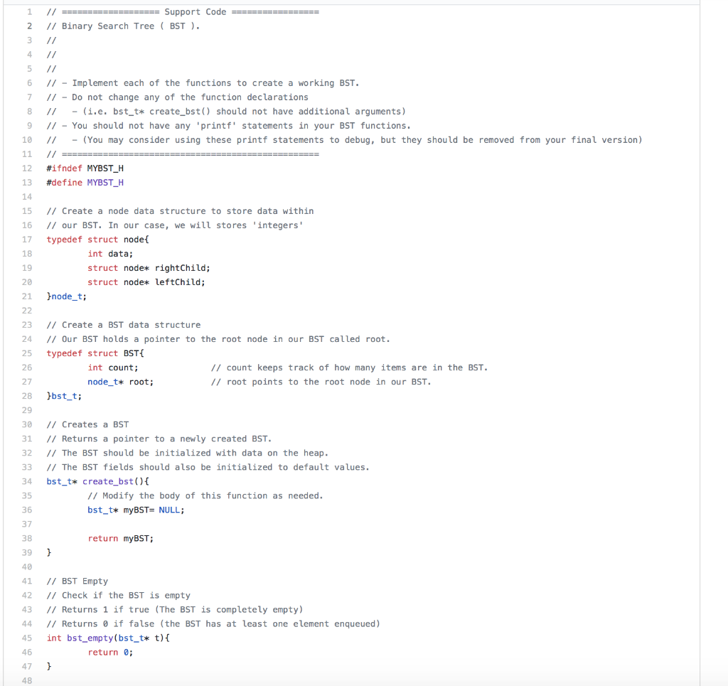 Support Code 2 I/ Binary Search Tree BST) 3 II 4 11 5 | Chegg.com