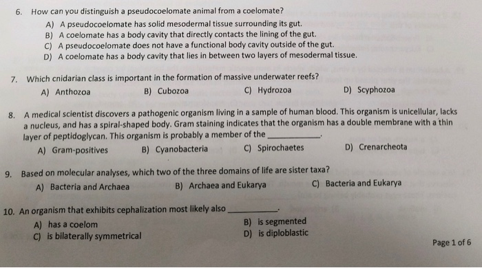 Solved 6. How can you distinguish a pseudocoelomate animal | Chegg.com