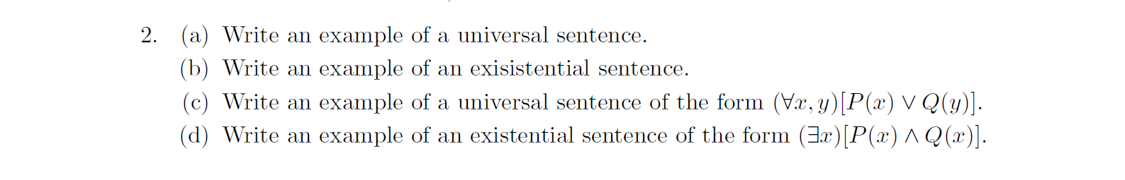 Solved example of a universal sentence example of an | Chegg.com