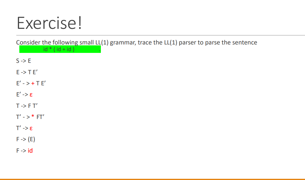 Solved Exercise! Consider the following small LL(1) grammar, | Chegg.com
