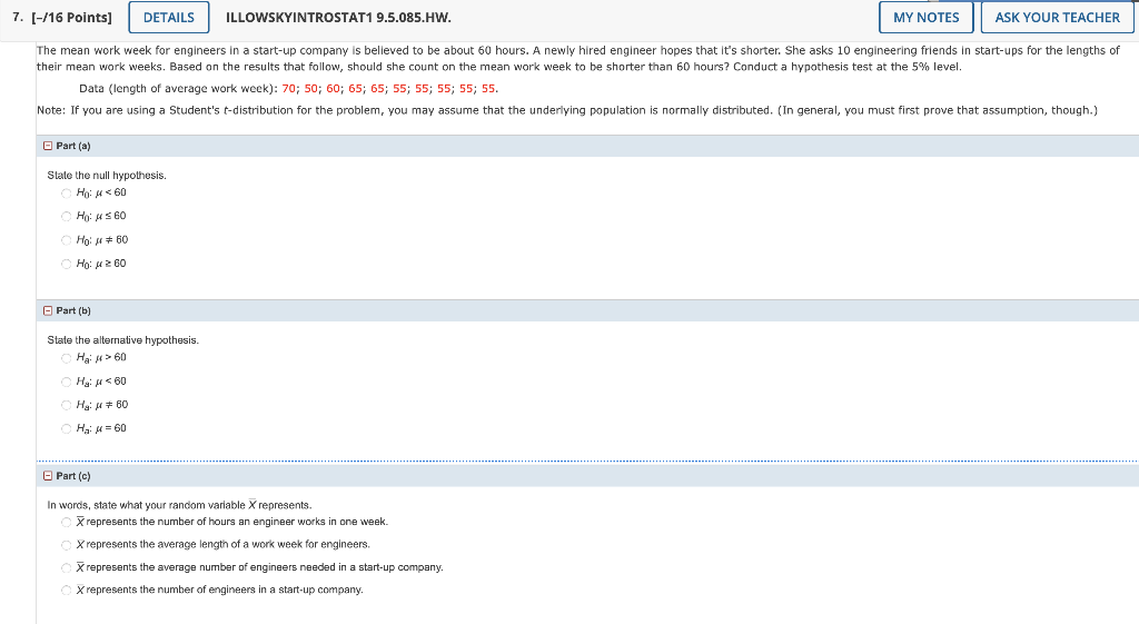 Solved 7. [-/16 Points) DETAILS ILLOWSKYINTROSTAT1 | Chegg.com