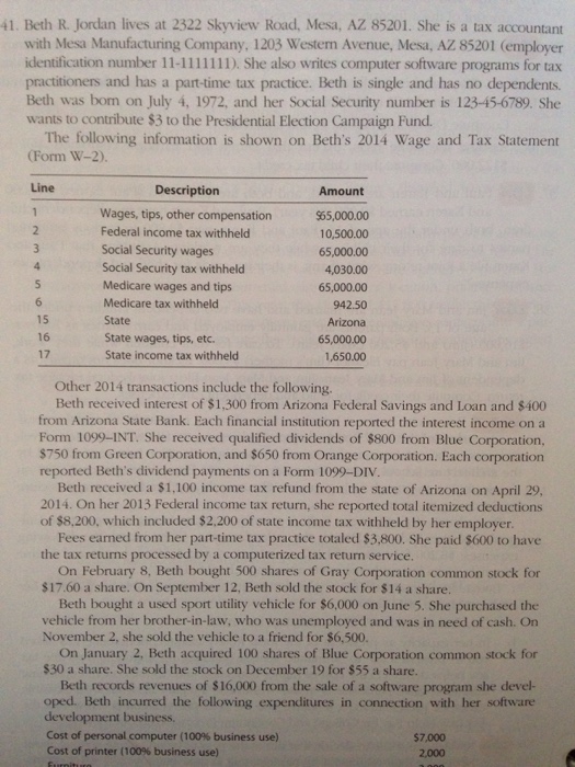 41. Beth R. Jordan lives at 2322 Skyview Road, Mesa, | Chegg.com