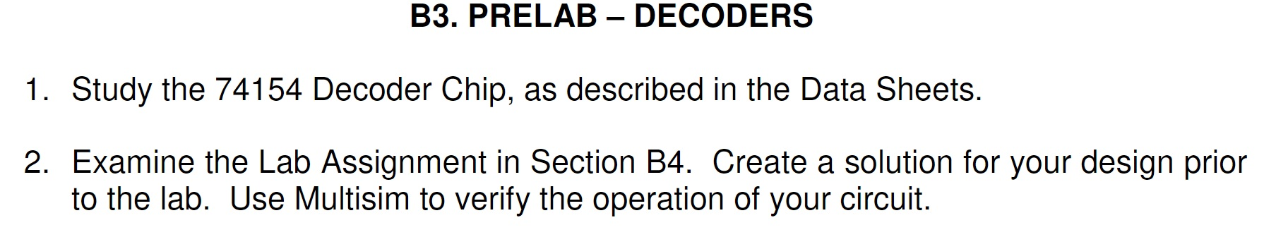 B3. PRELAB - DECODERS 1. Study the 74154 Decoder | Chegg.com