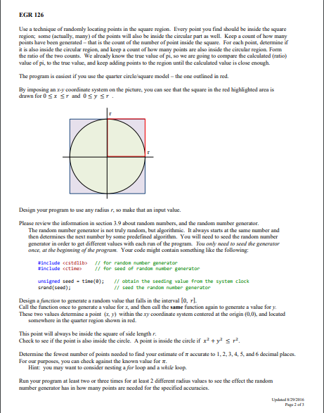 EGR 126 Program 7- Pi as ratio The objective of this | Chegg.com