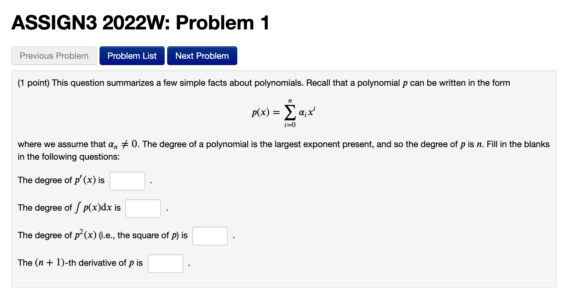 Solved ASSIGN3 2022W: Problem 1 Previous Problem Problem | Chegg.com Solved ASSIGN3 2022W: Problem 1 Previous Problem Problem | Chegg.com