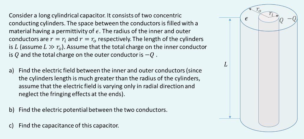 Solved Consider a long cylindrical capacitor. It consists of | Chegg.com