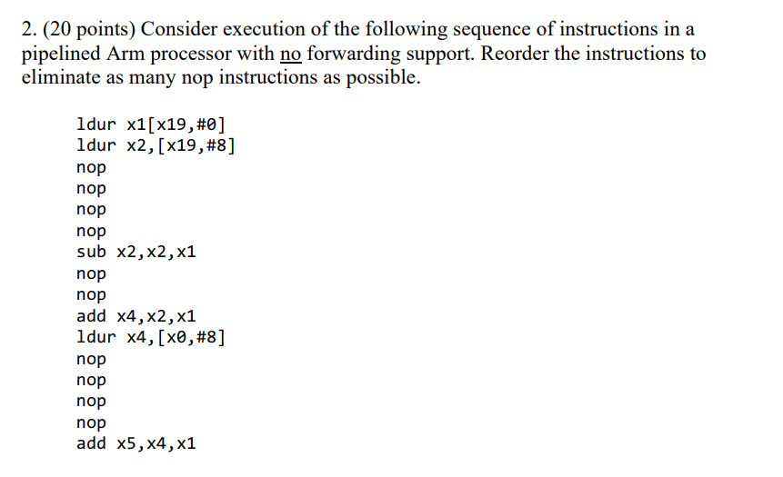 2 20 Points Consider Execution Of The Following 