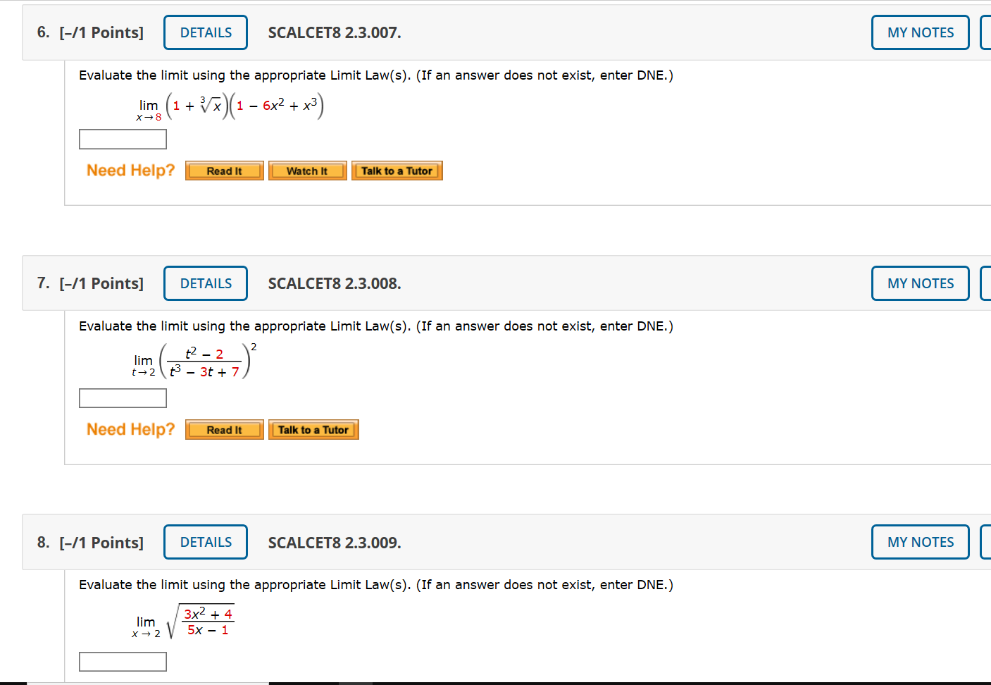 Solved 6. [-/1 Points] DETAILS SCALCET8 2.3.007. MY NOTES | Chegg.com