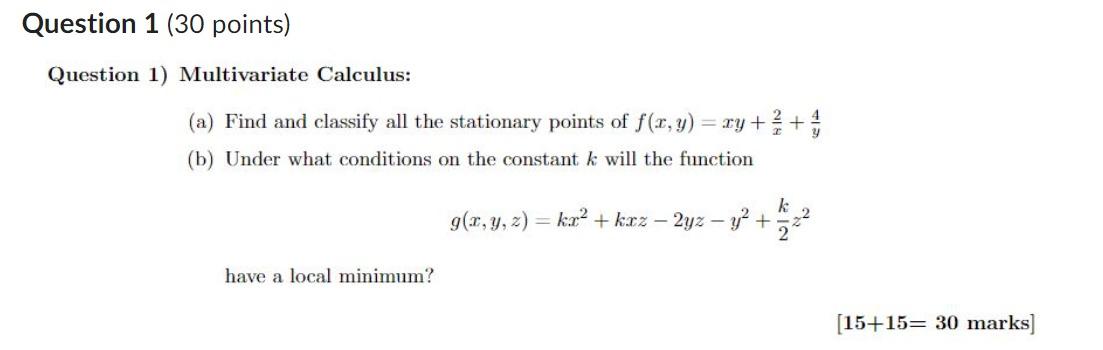 Solved Question 1) Multivariate Calculus: (a) Find and | Chegg.com
