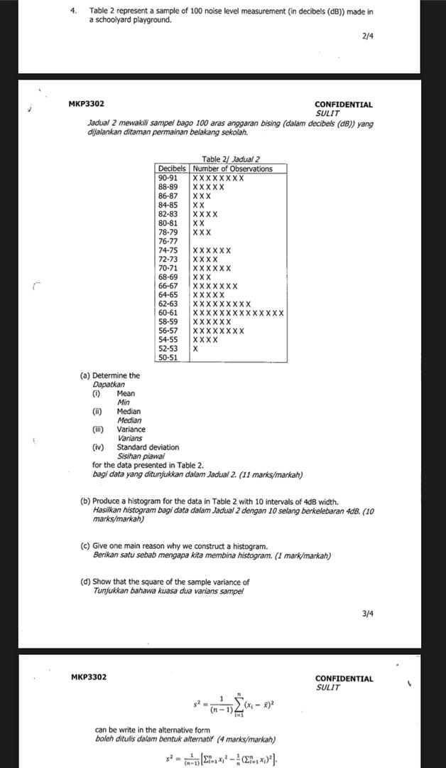 Solved Table 2 ﻿represent a sample of 100 ﻿noise level | Chegg.com