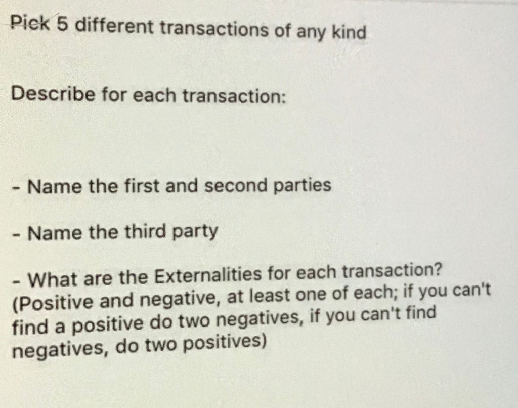 Solved Pick 5 different transactions of any kind Describe | Chegg.com