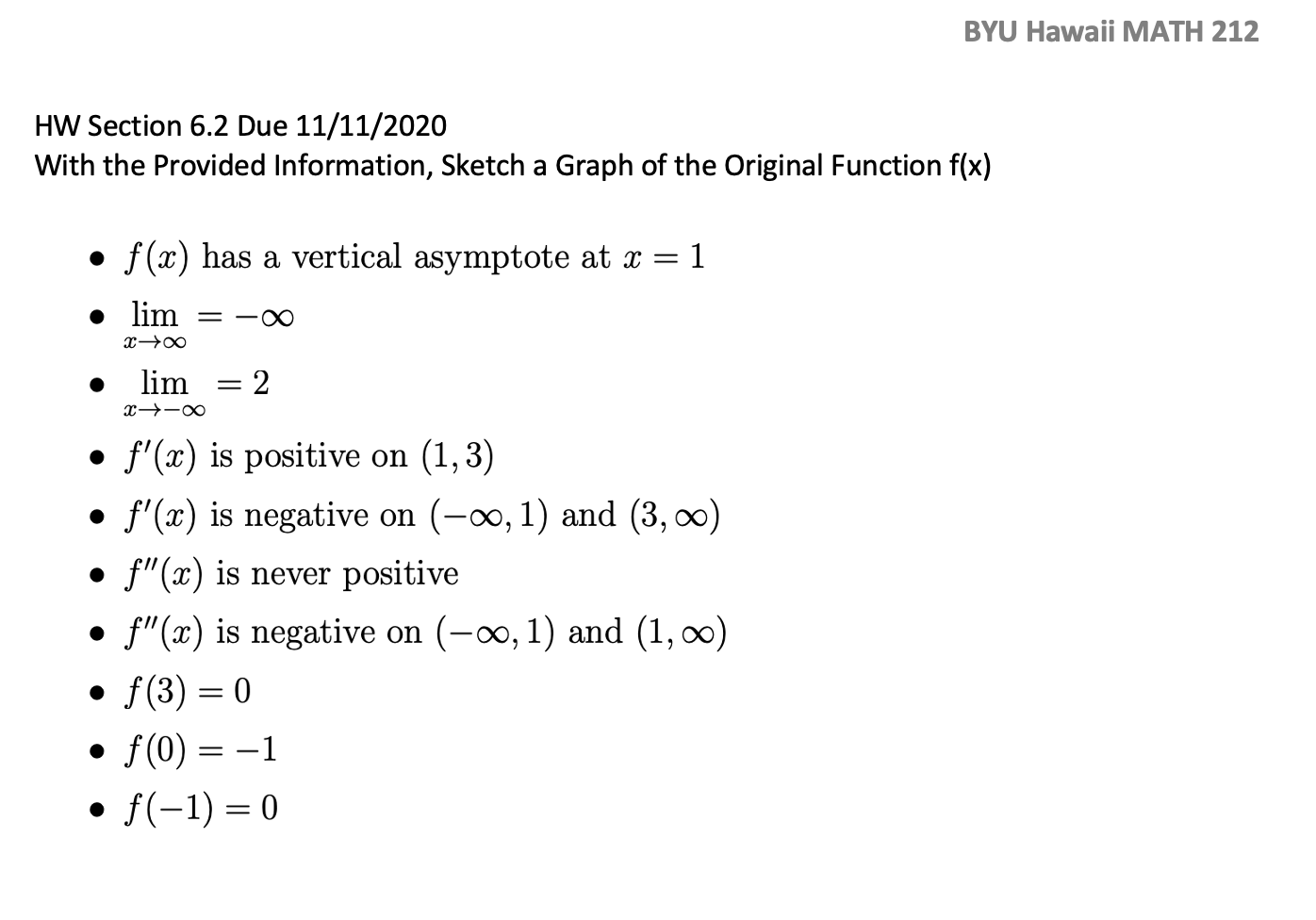 BYU Hawaii MATH 212 HW Section 6.2 Due 11/11/2020 | Chegg.com