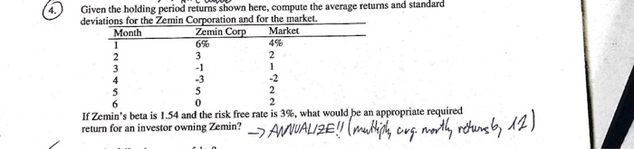 Solved 4.Given the holding period returns shown here, | Chegg.com