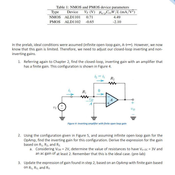 Solved Table 1: NMOS and PMOS device parameters Type Device | Chegg.com