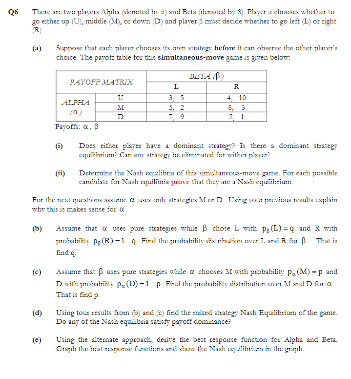 Solved 6. There are two players Alpha (denoted by α ) and | Chegg.com