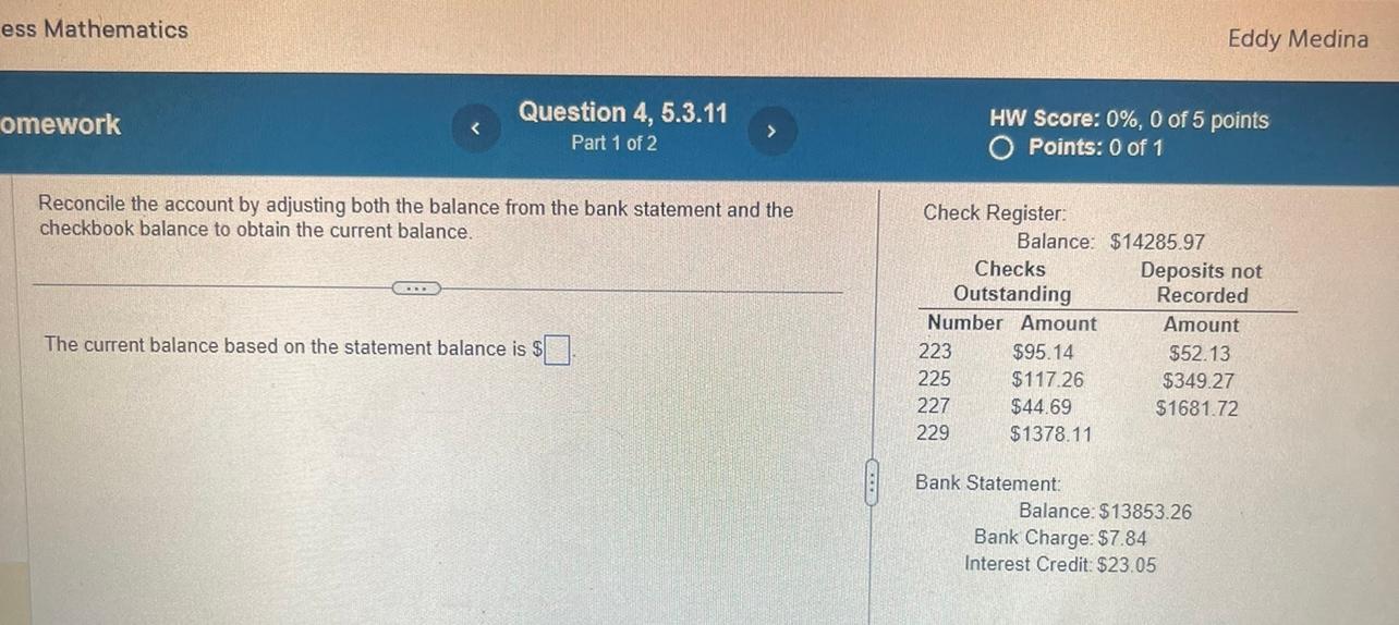Solved ss Mathematics Eddy Medina Question 4, 5.3.11 HW | Chegg.com
