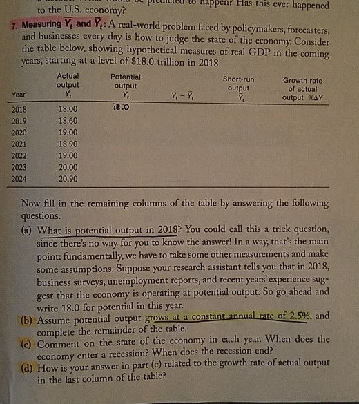 measuring potential and actual output: consider the | Chegg.com