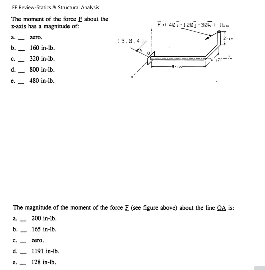 Solved FE Review-Statics & Structural Analysis The moment of | Chegg.com