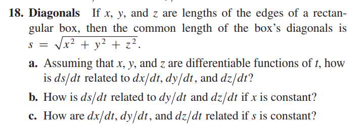 Solved 18. Diagonals If x,y, and z are lengths of the edges | Chegg.com