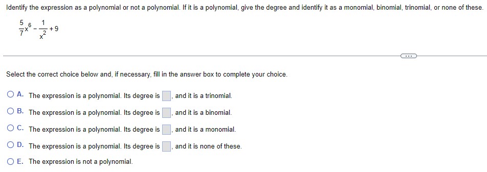 Solved Identify the expression as a polynomial or not a | Chegg.com