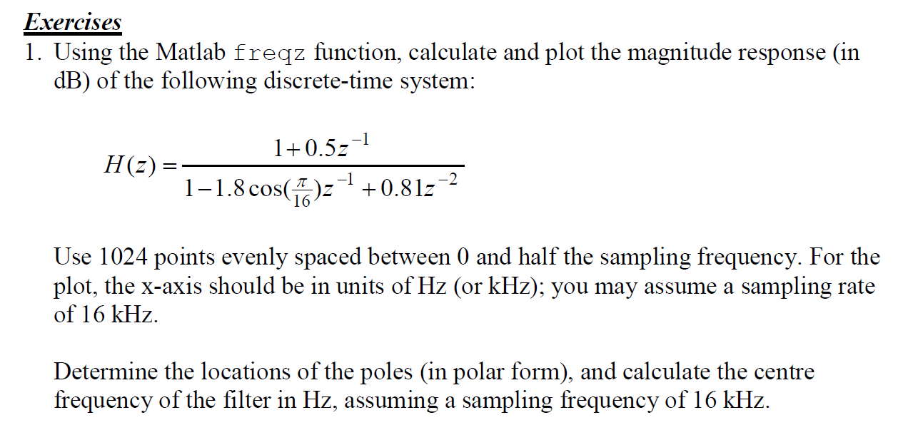 Solved Exercises 1 Using The Matlab Freqz Function 
