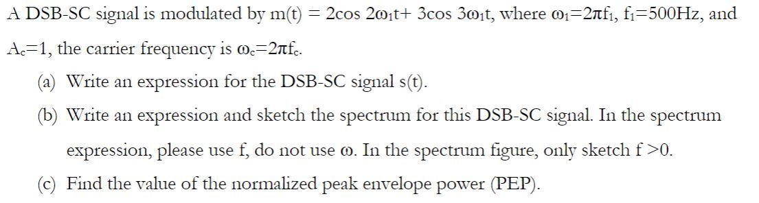 Solved A DSB-SC signal is modulated by m(t) = 2cos 2011+ | Chegg.com