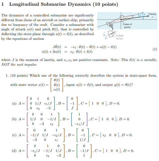 Solved Longitudinal Submarine Dynamics (10 points) Velocity | Chegg.com