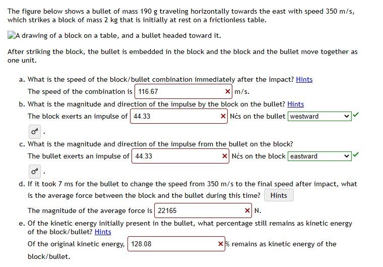 Solved he figure below shows a bullet of mass 190 g | Chegg.com
