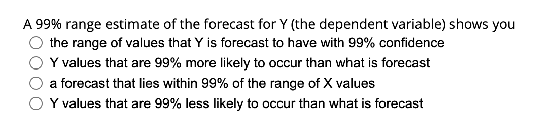 Solved A 99% range estimate of the forecast for Y (the | Chegg.com
