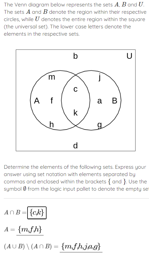Solved The Venn diagram below represents the sets A,B and U. | Chegg.com
