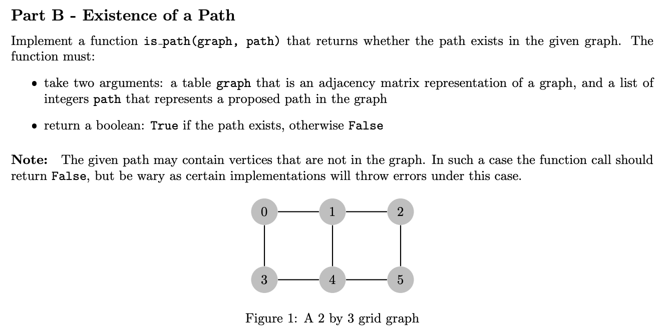 Solved Part B - Existence of a Path Implement a function | Chegg.com