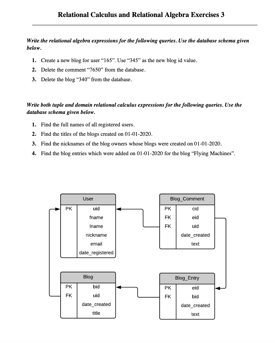 Solved Relational Calculus and Relational Algebra | Chegg.com