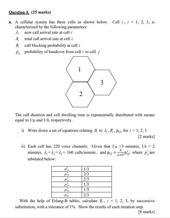 Solved Question 4. (25 marks) a. A cellular system has three | Chegg.com