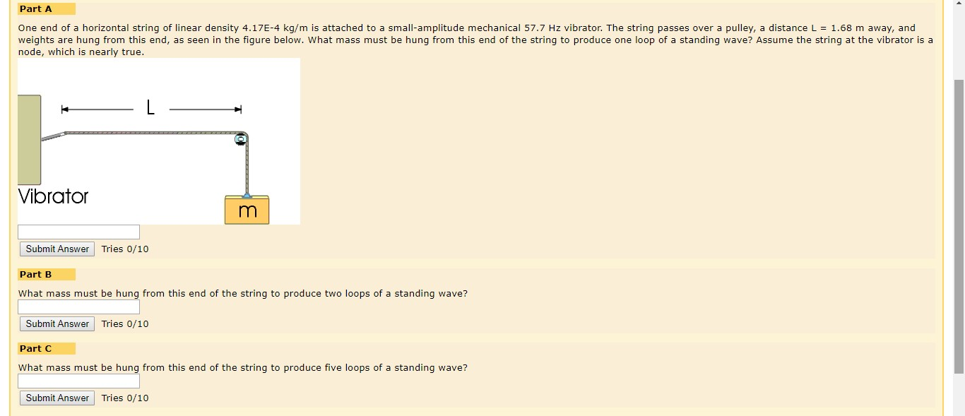 Solved Part A One end of a horizontal string of linear | Chegg.com