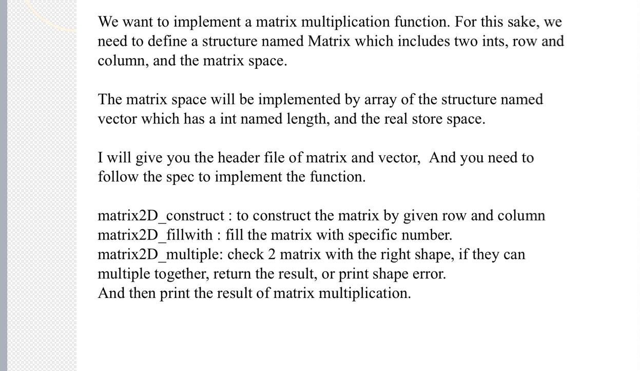 Solved #ifndef #define matrix matrix #include "vector.h" | Chegg.com
