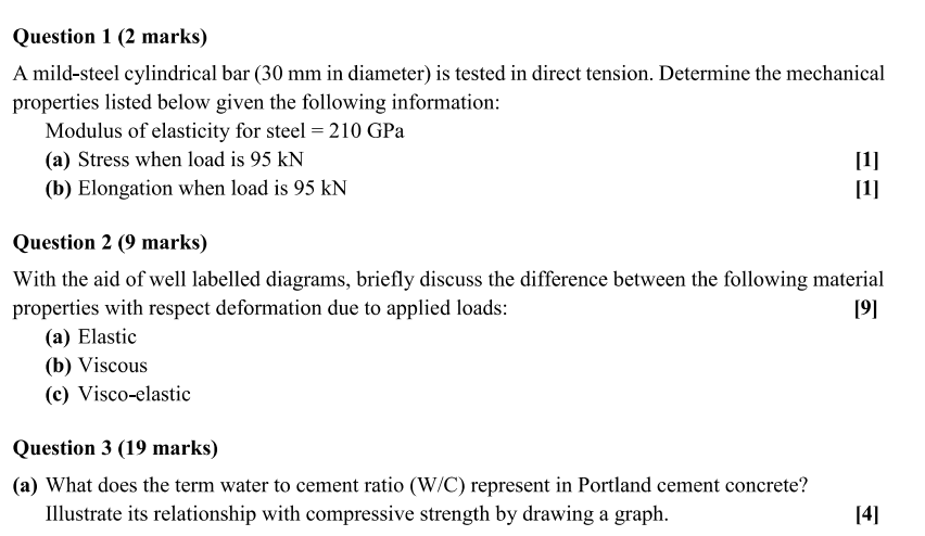 Solved Question 1 (2 marks) A mild-steel cylindrical bar (30 | Chegg.com