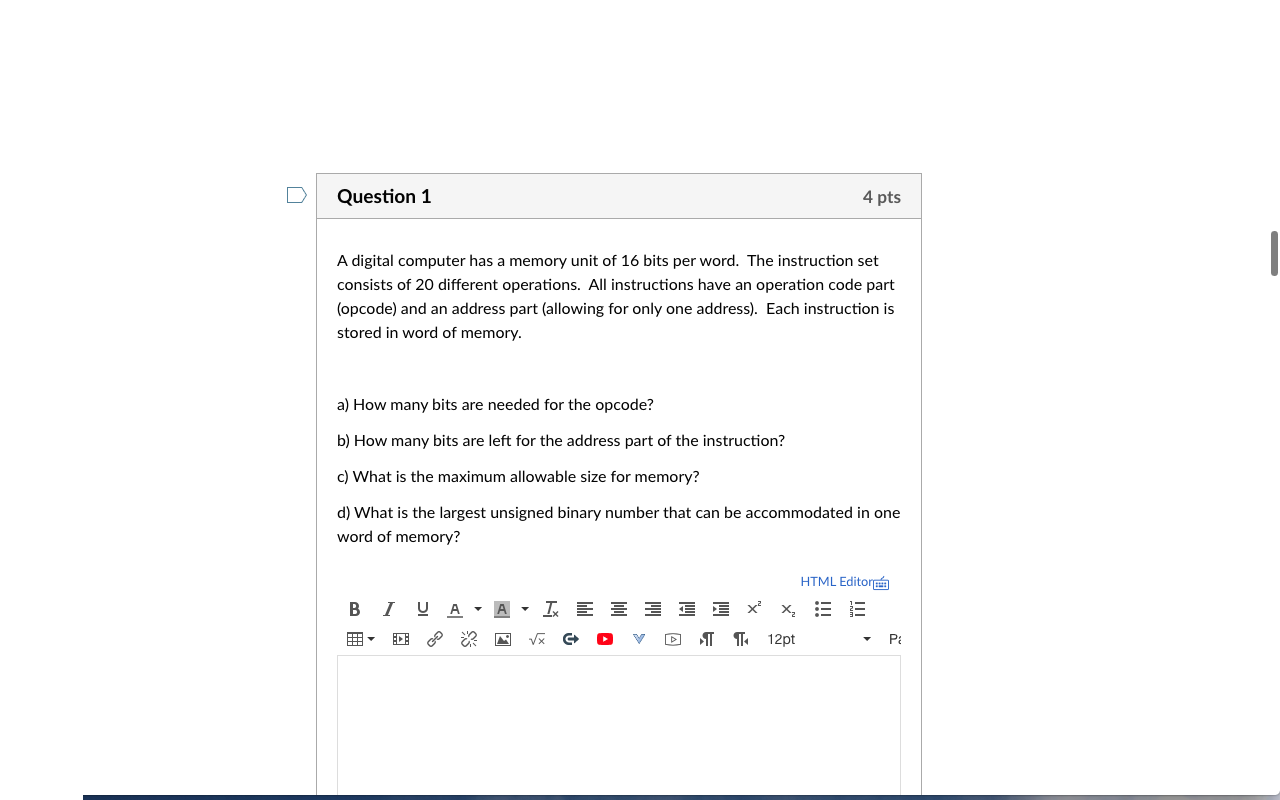 Solved Question 1 4 Pts A Digital Computer Has A Memory 