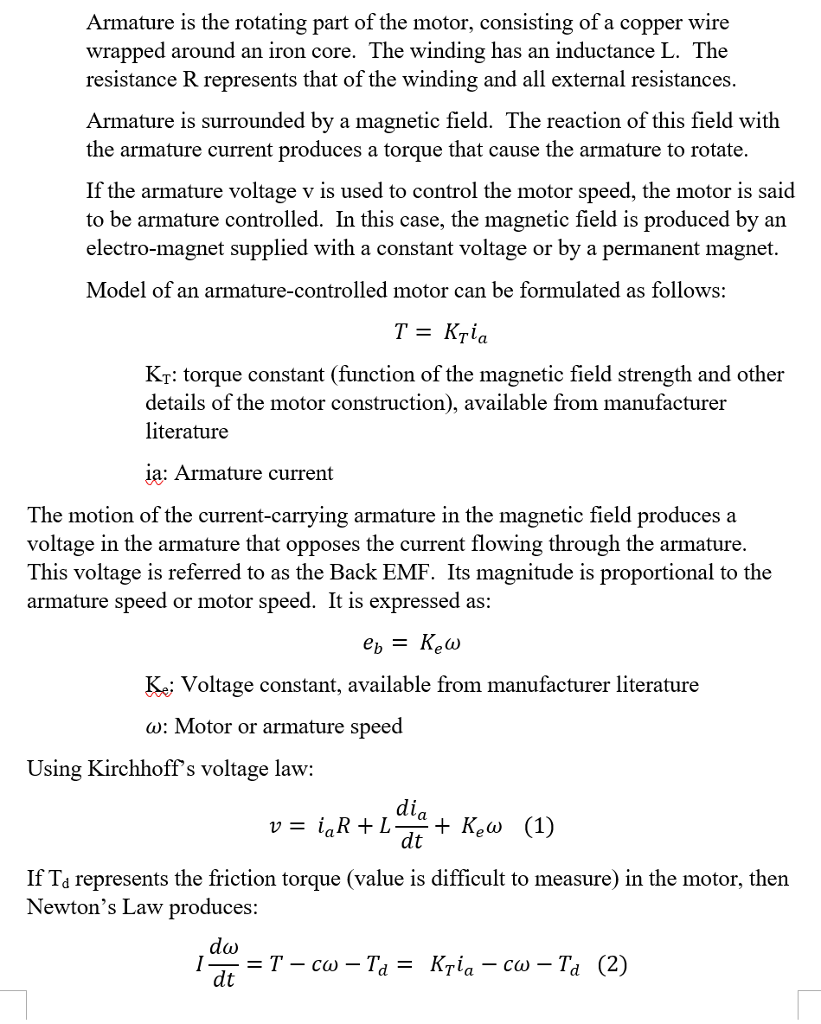 Solved Armature is the rotating part of the motor, | Chegg.com